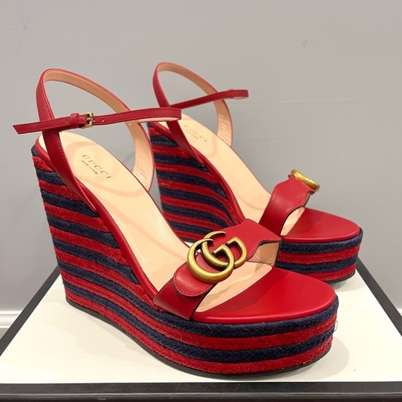 Gucci | Shoes | Gucci Marmont Double G Leather Espadrille Platform ...
